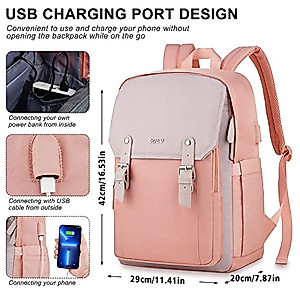 RJEU Girls Backpack for School,15.6in Laptop Backpack School Bag for College Middle High School Student Teenager,Cute Bookbag for Women,Pink Gray