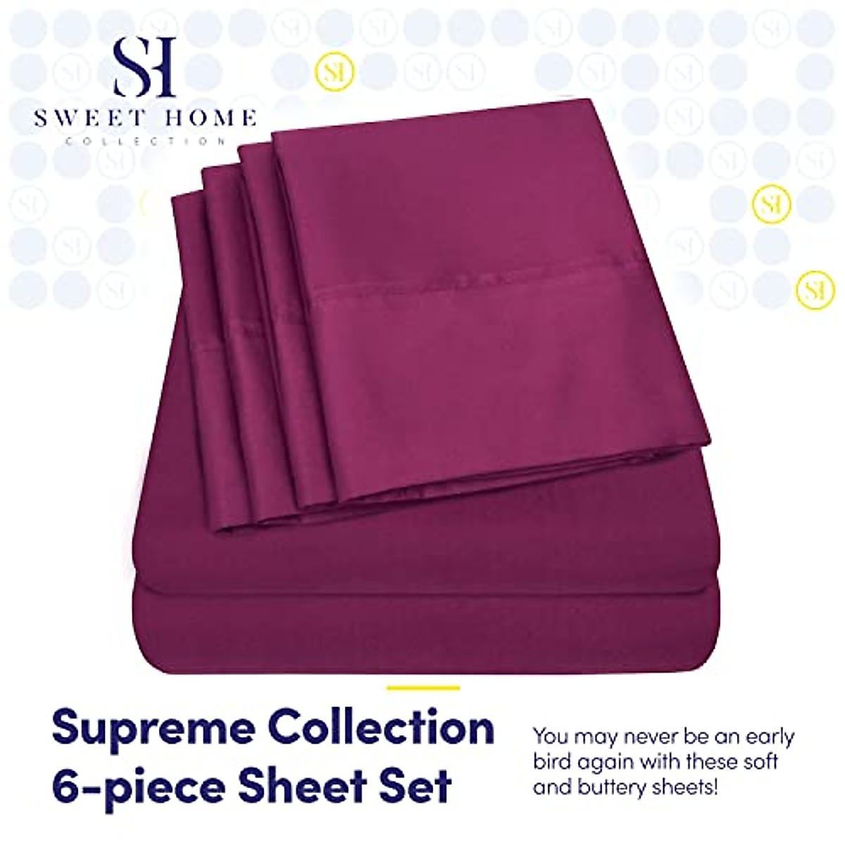 Cal King Size Bed Sheets - 6 Piece 1500 Supreme Collection Fine Brushed Microfiber Deep Pocket California King Sheet Set Bedding - 2 Extra Pillow Cases, Great Value, California King, Berry