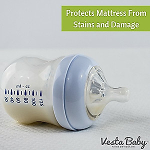 Vesta Baby Crib Mattress Protector Noiseless Waterproof Pad Cover Soft Jacquard Fitted Sheet Natural Bamboo for Infant and Toddler Standard Size Cribs