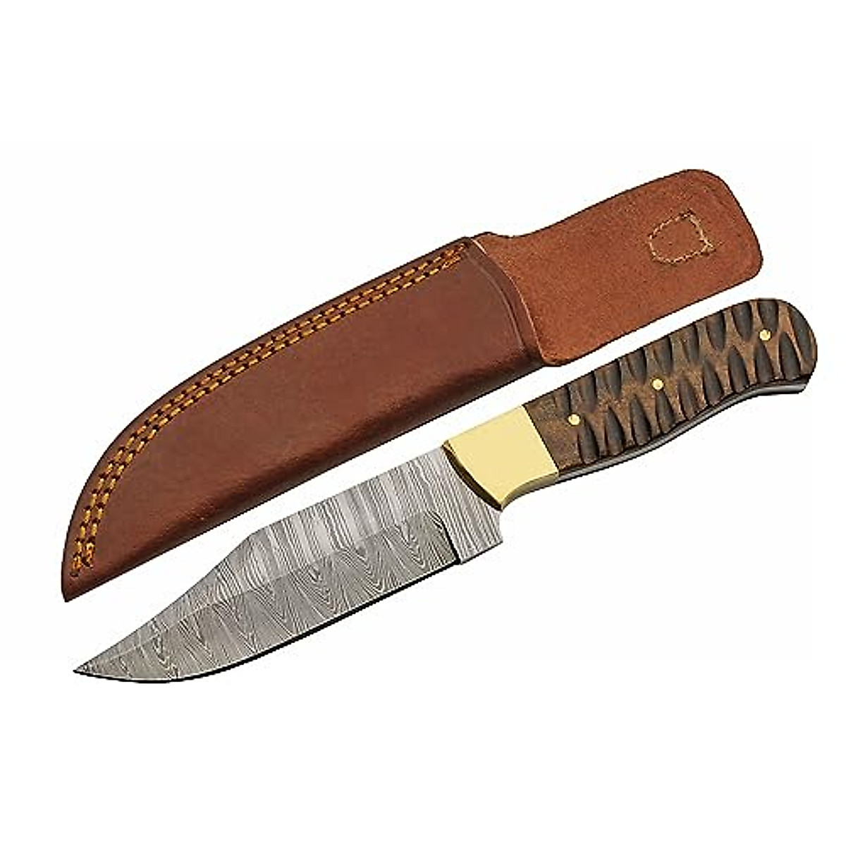 SZCO Supplies 9" Walnut Wood Handled Damascus Steel Outdoor Hunting Knife With Sheath