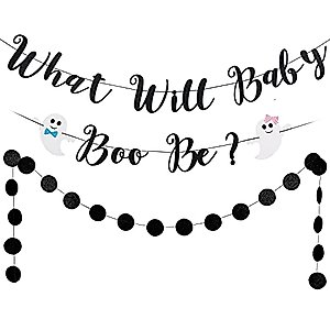 What Will Baby Boo Be Banner with Ghost Garland Halloween Gender Reveal Banner Halloween Baby Shower Banner for Halloween Baby Gender Reveal Decorations
