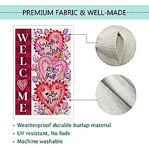 Baccessor Valentine's Day Love Heart Hugs Kiss Be Mine Tulip Garden Flag Double Sided Spring Burlap Flag Anniversary Wedding Yard Outdoor Seasonal Decoration 12x18 Inch