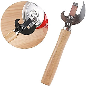 Stainless Steel Kitchen Utensil Multifunctional Lid Remov-e Side Cut Manual Can Opener with Wood Handle