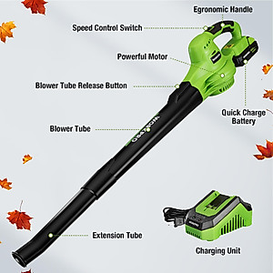 WORKPRO Cordless Leaf Blower, 20V Battery Powered Leaf Blower for Lawn Care, 2-Speed Control Lightweight Mini Electric Leaf Blower with Battery and Charger