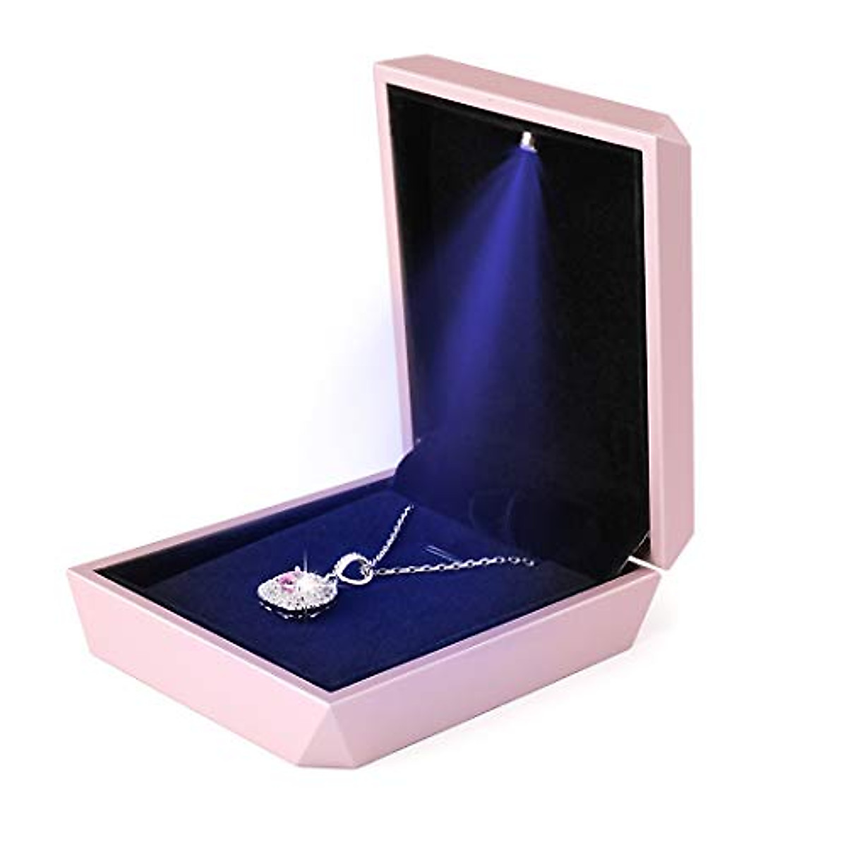 iSuperb LED Pendant Necklace Box Bracelet Box Couple Jewelry Gift Boxes Case Small Jewelry Display for Proposal Engagement Wedding Valentine's Day (Pink)