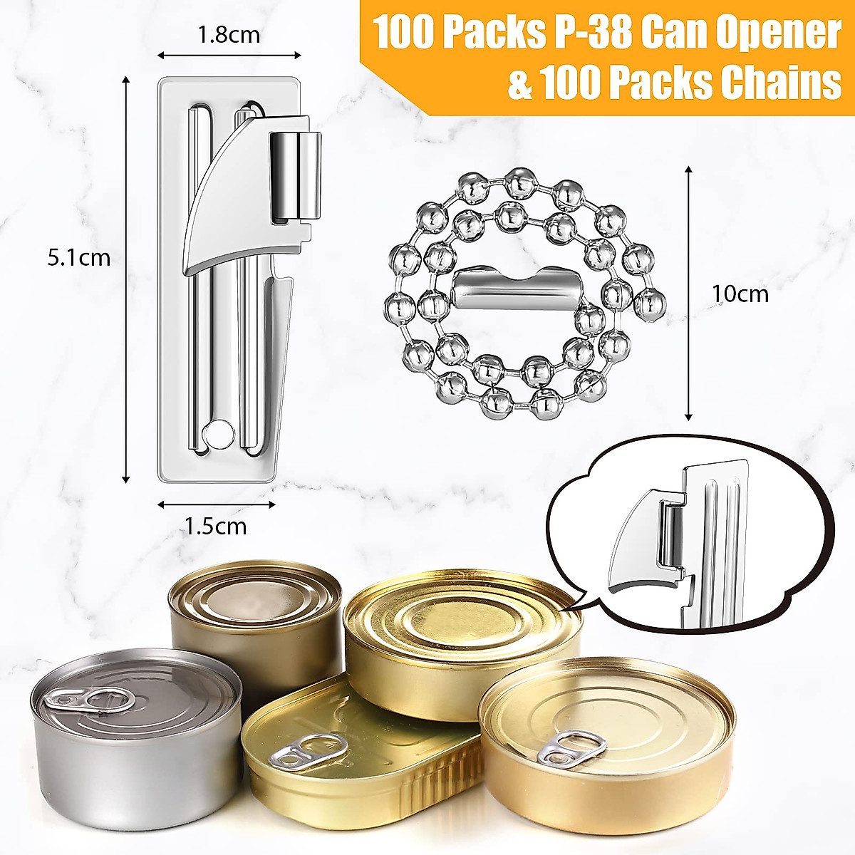 Bulk 100 Pieces P38 Can Openers Military Stainless Steel Survival Can Opener Camping Can Opener Army Emergency Can Opener Portable Keychain Manual Can Opener for Travel Camping Christmas Gift