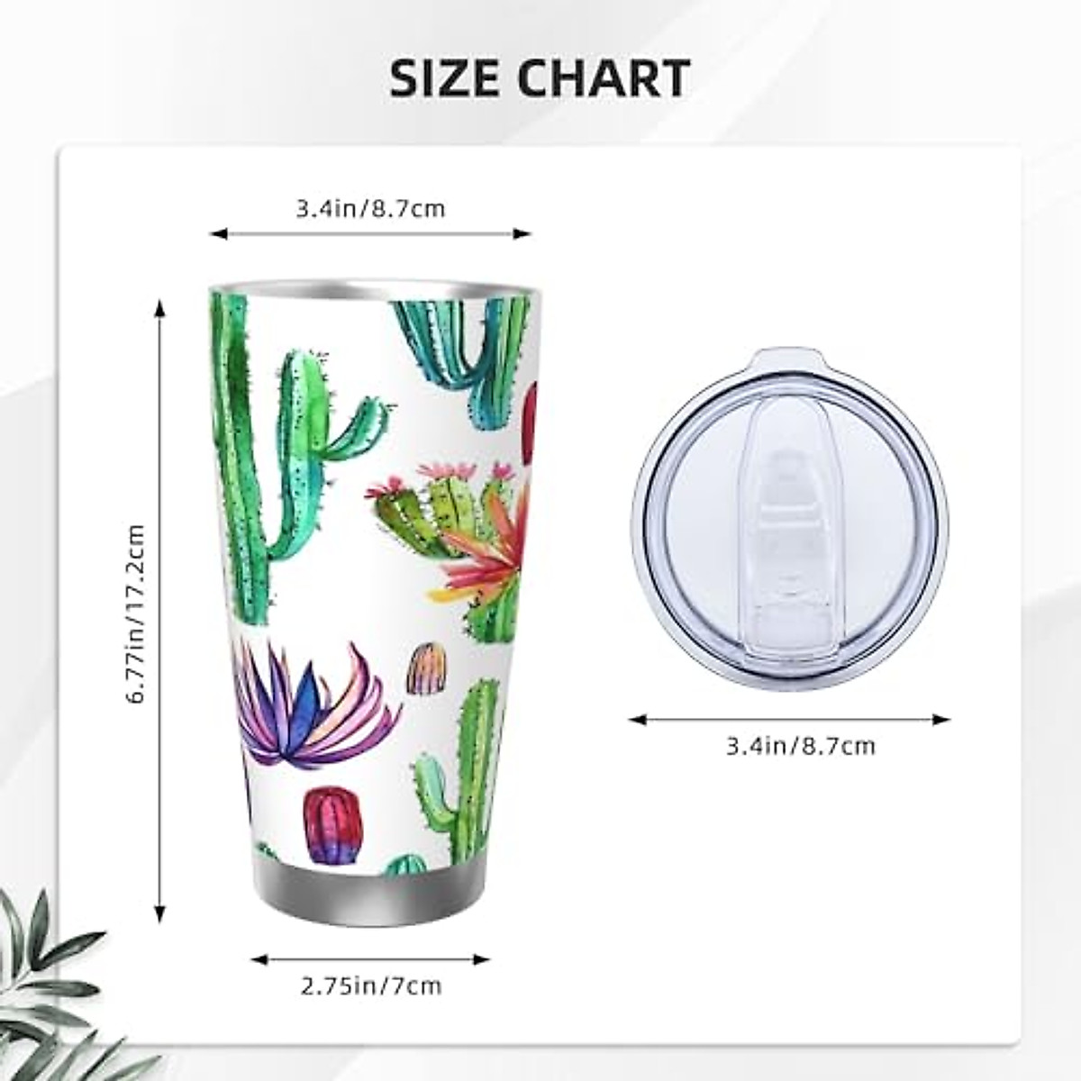 AYCZN Tropical Cactus Flower 20 OZ Tumbler Stainless Steel Travel Coffee Mug, Cacti Plant Insulated Water Bottle with Lid Leakproof Thermal Cup