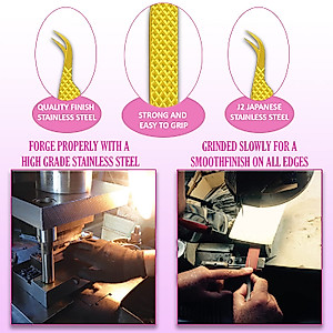 Eyelatic Lash Tweezers, Eyelash Extension Tweezers Set of 4 Volume Tweezers False Eyelash Applicator For Light Volume or Mega Volume Fans Lash Extension Golden