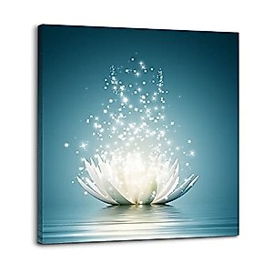 MISOLAXI Lotus Flower Canvas Prints Art for Bedroom Lotus Flower Pictures Prints White Floral Bloom Blossom Close Up Pictures Prints on Canvas Wall Decoration for Bedroom Framed 16"x16"