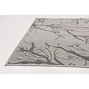Unique Loom Outdoor Botanical Collection Area Rug - Branch (7' 1" x 10' Rectangle, Light Gray/ Gray)
