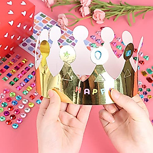30-Piece Paper Crowns Birthday Crown Hat Paper Kits with Gems Letter Alphabet Stickers DIY Party Crown Hats Birthday Party Favor Supplies Decoration for Kids and Adults