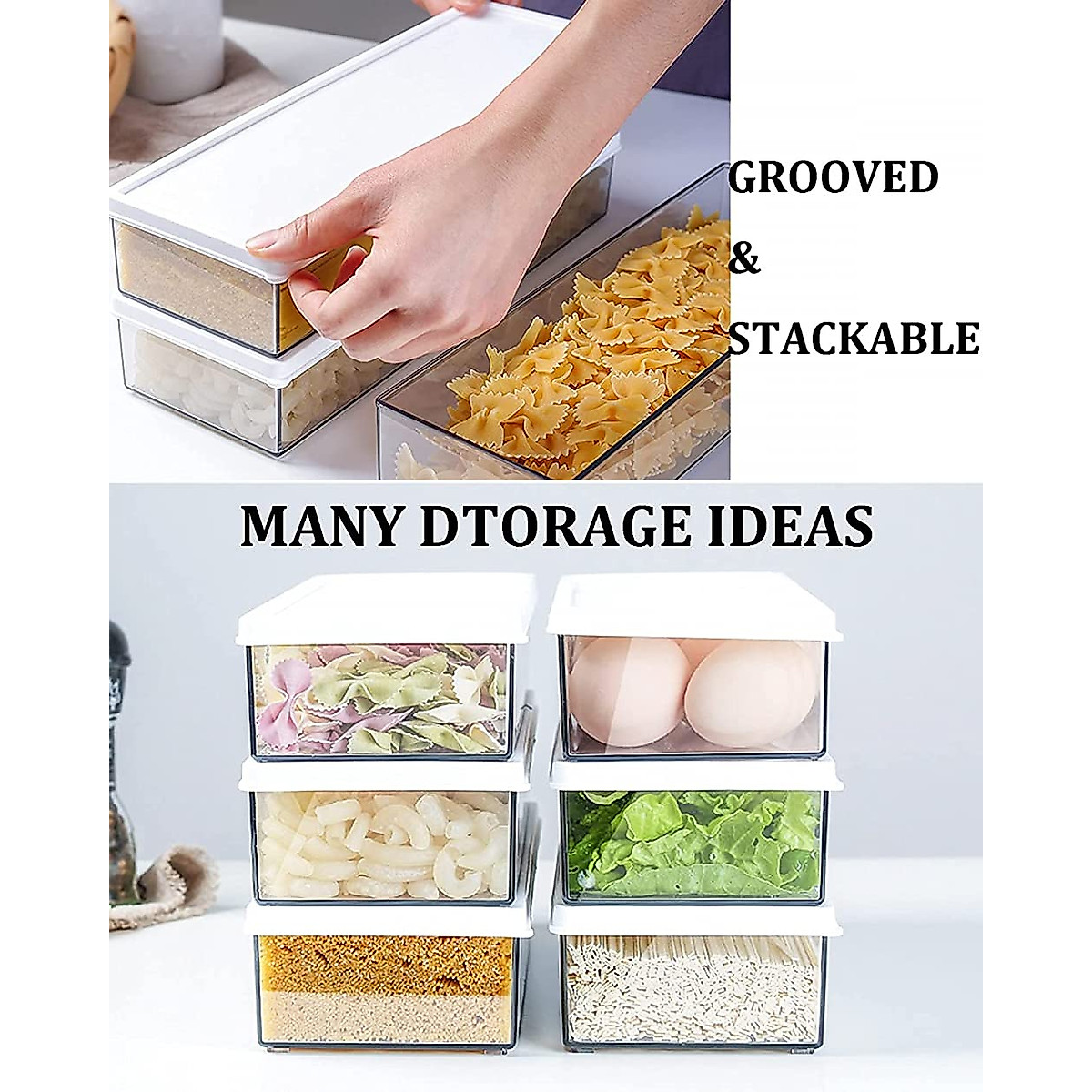 qiuqiu Set of 3 Durable Airtight Pasta Storage Box Spaghetti Jar with Lids Rectangular Stackable Pasta Containers for Pantry Fridge Kitchen Cupboards