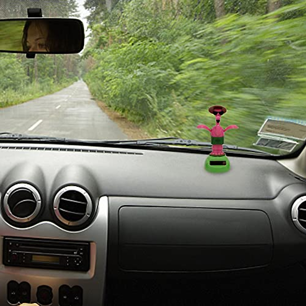 oAutoSjy 3pcs Solar Powered Flamingo Shaking Head Car Dashboard Decoration Cute Flamingo Figurine Statue Car Interior Display Bobblehead Animal Figure Car Ornament Dancing Doll Home Desktop Decoration