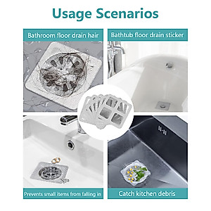 Yempum Disposable Shower Drain Hair Catcher 50 Pack Square Disposable Drain Hair Catcher Drain Covers Bathroom Laundry Bathtub Kitchen Sink Floor Drain Sticker for Human & Pet Hair 4" X 4"