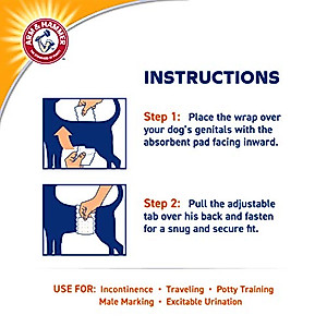 Arm & Hammer For Pets Male Dog Wraps, Size Small, 12 Count | Ultra-Absorbent, Adjustable Male Dog Diapers with Leak-Proof Protection and Wetness Indicator | Baking Soda for Odor Control