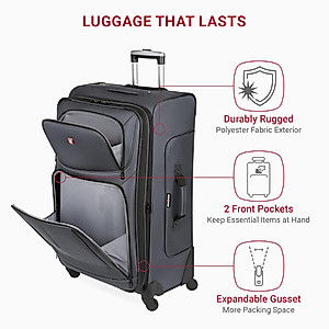 SwissGear Sion Softside Expandable Roller Luggage, Dark Grey, Checked-Large 29-Inch
