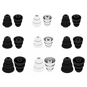 A-Focus 9 Pairs Noise Isolation Triple Three Flange Ear Tips Buds Plugs Gels Bud with 4mm Inner Hole for Inside Diameter 4mm-4.8mm Earbuds in-Ear Earphones, S/M/L Black White