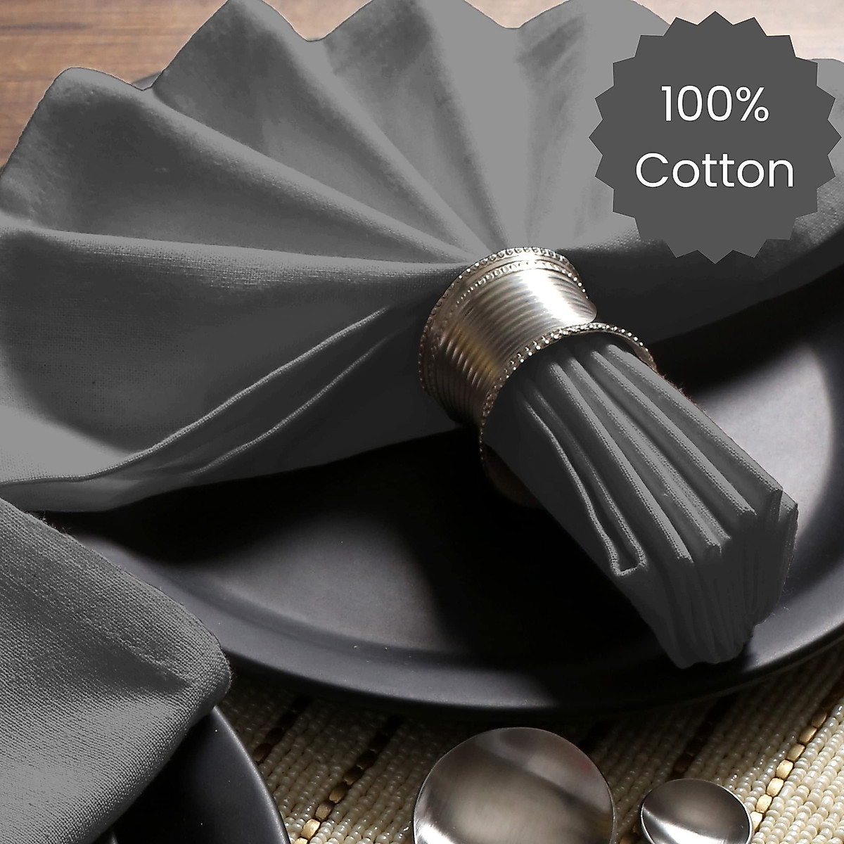 Cotton Clinic Cloth Dinner Napkins - Perfect Everyday Use Table Napkins - Soft Durable Washable - Ideal for Party Wedding Christmas Easter - Set of 12-20x20 inches Grey Napkins