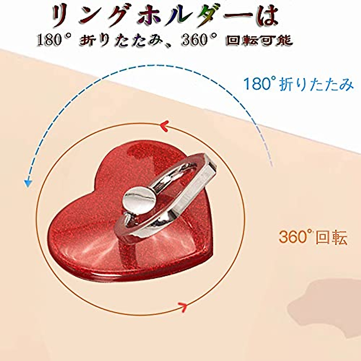 MuZiFei Phone Ring Stand Holder,2-Pack Heart Crystal Diamond Rhinestone Bling Glitter Sparkle Universal 360° Rotation Cell Phone Stent Holder Grip Kickstand for Almost All Phones/Cases (Black)