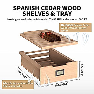 NEEDONE Humidor 16L with Cooling and Heating Temperature Control System, Electric Cooler for 100 Counts with Digital Hygrometer, Made with Spanish Cedar Wood, Gift for Men, 2 Layers