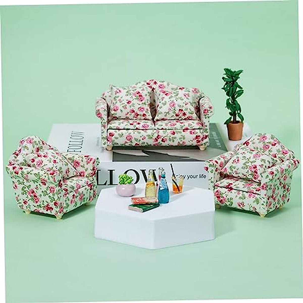 Homoyoyo Mini Sofa Bench Pillow Floral Pillow Daybed Pillows Mini House Furniture Sofa Decoration Mini Sofa Exquisite Mini Sofa Model Wooden Mini House Supply Decorative Mini Sofa Fine Baby