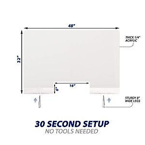 SignHero Sneeze Guard | Large, Sturdy ¼” Acrylic Plexiglass Shield | USA-Made, Fast Shipping, 30 Second Setup | Plexiglass Barrier for Counter, Reception, School, Office (Multiple Sizes)