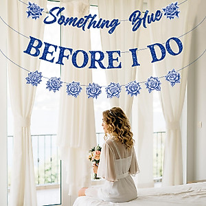 Something Blue Before I Do Bridal Shower Decorations, NO-DIY Bridal Shower Decorations Includes Glitter Something Blue Before I Do Banner, Wedding Party Decorations Garland