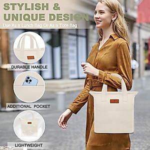 KUBYA Lunch Box for Women, Lunch Bag for Women Men Adult Simple Reusable Lunchbox Insulated Lunchbag Large Capacity Lunch Boxes Cute Cooler, with Food Storage Bags for Work, Office or Picnic (Beige)