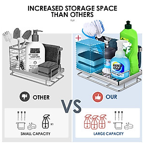 Kitchen Sink Caddy Sponge Holder: Rust Proof Kitchen Sink Organizer for Dish Rag Soap Brush - Sponge Holder with Drain Tray for Counter