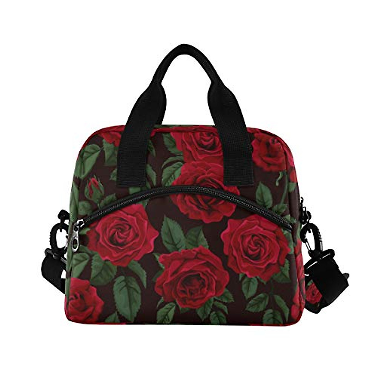 Moudou Rose Flower Lunch Bag Reusable Insulated Cooler Lunch Tote Bag with Adjustable Shoulder Strap for Office Work School Picnic Travel