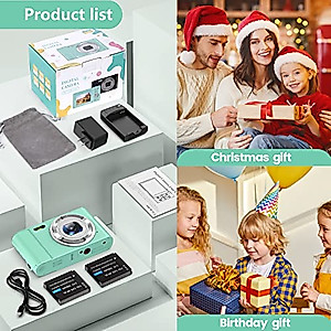 Digital Camera, HUMIDIER FHD 1080P 36MP 16X Digital Zoom Mini Vlogging Video Camera with Battery Charger, Compact Portable Cameras Point and Shoot Camera for Kids,Teens,Beginners (Green)