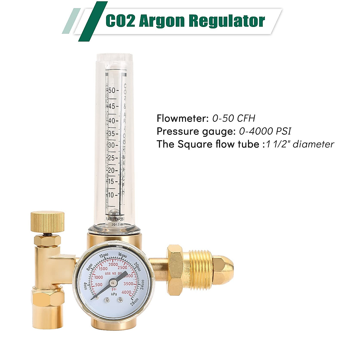 ATPEAM CO2 Argon Regulator TIG Welder MIG Welding CO2 Flowmeter 10 to 50 CFH - 0 to 4000 psi Pressure Gauge with 6.5 Foot Hose CGA580 Inlet Connection Gas Welder Welding Regulator