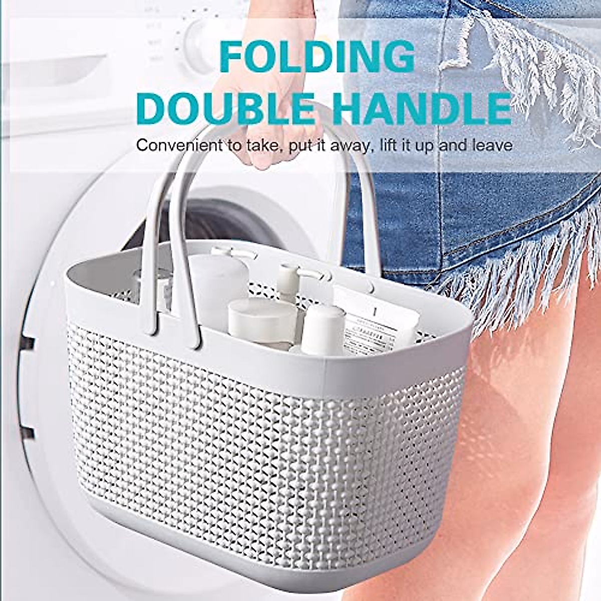 Plastic Organizer Storage Baskets with Handle, Plastic Shower Caddy for Bathroom, Dorm, Bedroom and Kitchen, Free Two Bottles of Shower