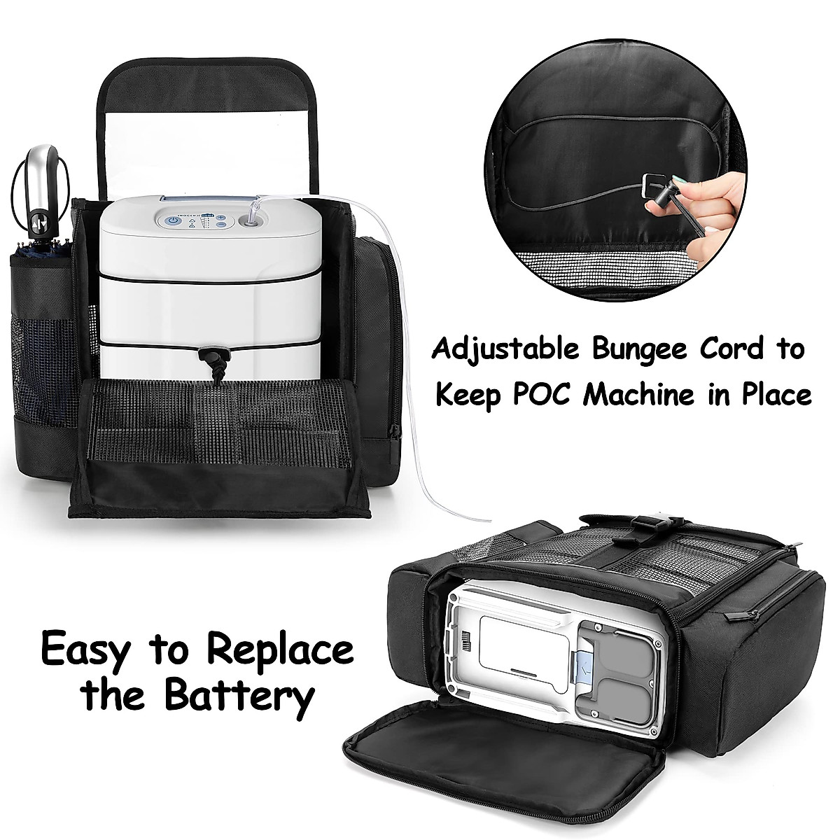 CURMIO Portable Oxygen Concentrator Backpack Compatible with Inogen One, Oxygo, Caire Units, SimplyGo Mini, POC Travel Bag for Machine and Accessories, Black (Bag Only, Patent Design)