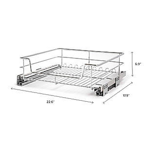 NewAge Products Home Cabinet 24 in. Pull-Out Basket, Kitchen Cabinet Pull Out Organizers, Heavy Duty Steel Under Cabinet Storage Sliding Drawer, Chrome Finish, 80612
