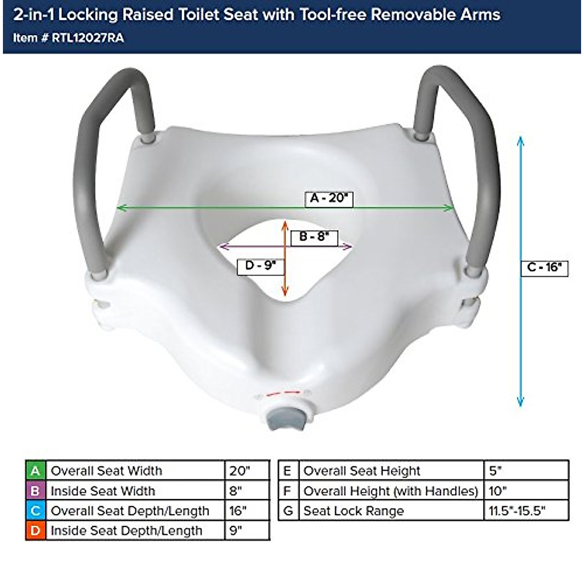 Drive DeVilbiss Healthcare Elevated '2 in 1' Toilet Seat with Removable Arms