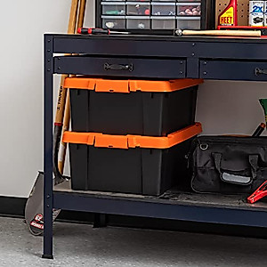 IRIS USA 11 Gallon Loackable Storage Totes with Lids, 2 Pack - Orange Lid, Heavy-Duty Durable Stackable Containers, Large Garage Organizing Bins Moving Tubs, Rugged Sturdy Equipment Utility Tool Box