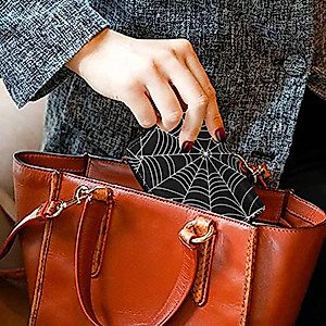 Halloween White Spider Web on Black Dark Seamless Pattern Grey Credit Card Coin wallet, RFID Blocking Compact Women Leather Card Holder, Key Change Organizer, Zipper Purse Clutch Pouch
