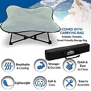 Portable Elevated Dog Bed | Folding Pet Cot for Indoor, Outdoor, Traveling, Camping | Fold Up Steel Frame with Padded Cushion Canopy | Raised Travel Lounger for Large, Small, Dogs, Cats, up to 100 lb.