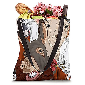 Farmer Donkey Goat Chicken Pig Horse Funny Farm Animals Tote Bag