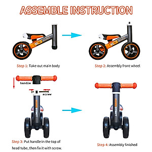 Baby Balance Bike, Built-in Compass Toddler Bikes 18-36 Months Toys for 1 Year Old Gift Bike, Train Baby from Standing to Running, Baby Bike with 4 Silent Wheels, First Birthday Gifts(Orange)