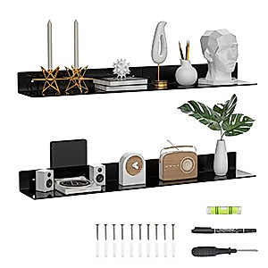 Sezanrpt 36 Inches Acrylic Long Wall Shelf Set of 2, Black Wall Mounted Acrylic Bathroom Storage Shelves Display Organizer for Bottle Oragnizer, Spice, Wine, Toys, Controller, Cup (Black, 36 Inch)