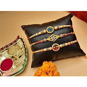 Palak Global Rakhi bracelet, Wrist Band. Fancy Rakhi three unique beautiful stones. Rakhi a best gift celebration with your Brother, Bhabhi/Sibling, Sister,beads and stone., stone
