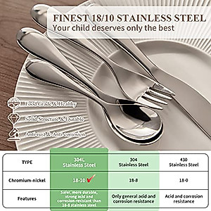 Kids Silverware Set, EIUBUIE18/10 Stainless Steel Metal Toddler Utensils, Safe Reusable Child Cutlery Flatware Includes Fork Knife Table Spoons for Eating(4 Piece, Mirror Polished)