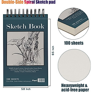 5.5" x 8.5" Sketchbook Set, Top Spiral Bound Sketch Pad, 2 Packs 100-Sheets Each (68lb/100gsm), Acid Free Art Sketch Book Artistic Drawing Painting Writing Paper for Beginners Artists