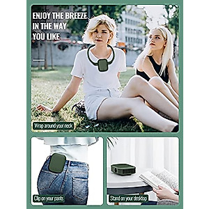 Dadanism Neck Fan, 2-in-1 USB Portable Fan 3 Speeds Rechargeable Hands Free Waist Clip Necklace Fan, Adjustable, Detachable Cooling Desk Fan for Office Outdoor Travel Queue, Green