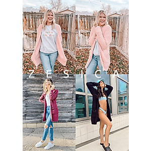 ZESICA Women's Fall Casual Long Sleeve Open Front Soft Chunky Knit Sweater Cardigan Outerwear,Maroon,Small