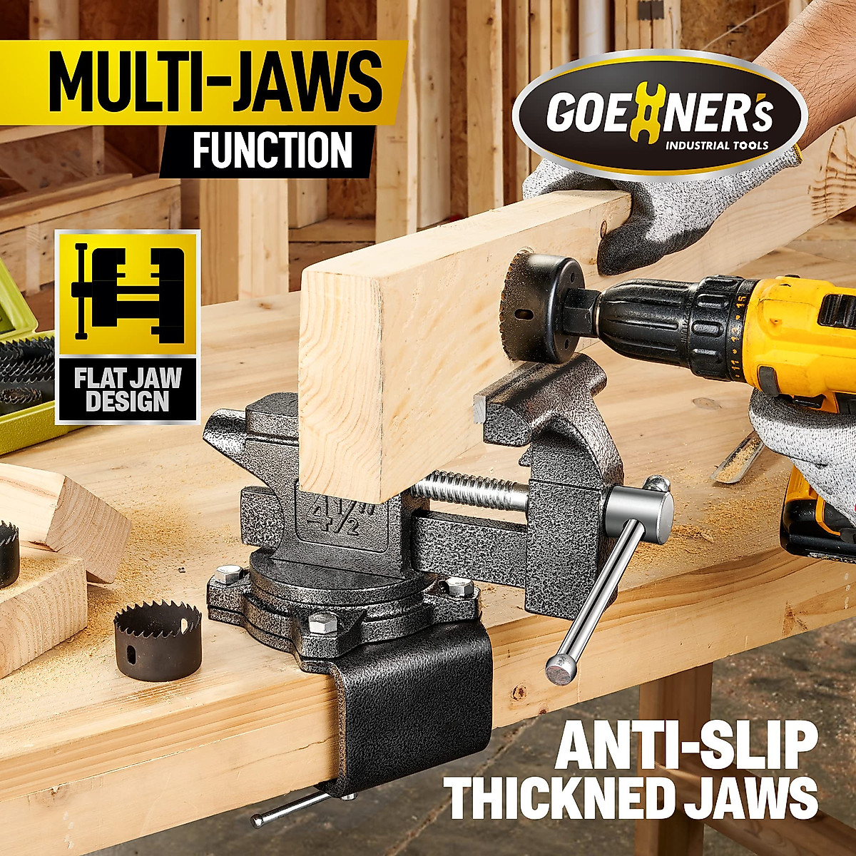 [Upgraded] Multi-Purpose Bench Vise 4-1/2", Table Vice For Workbench, Universal Clamping Vise With Heavy Duty Cast Iron, Multi-Jaw, Swivel Base, Easy Adjustment for Woodworking, Workshop DIY Uses…