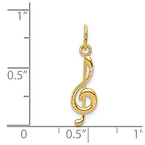 Solid 14k Yellow Gold Music Note Pendant Charm - 21mm x 5mm
