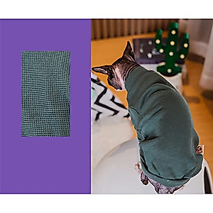 Sphynx Cat Clothes Autumn Solid Mesh Waffle T-Shirts Elasticity Breathable Pullover High Collar Kitten Shirts Pet Clothes for Cat (M (6-7.7lbs), Army Green)